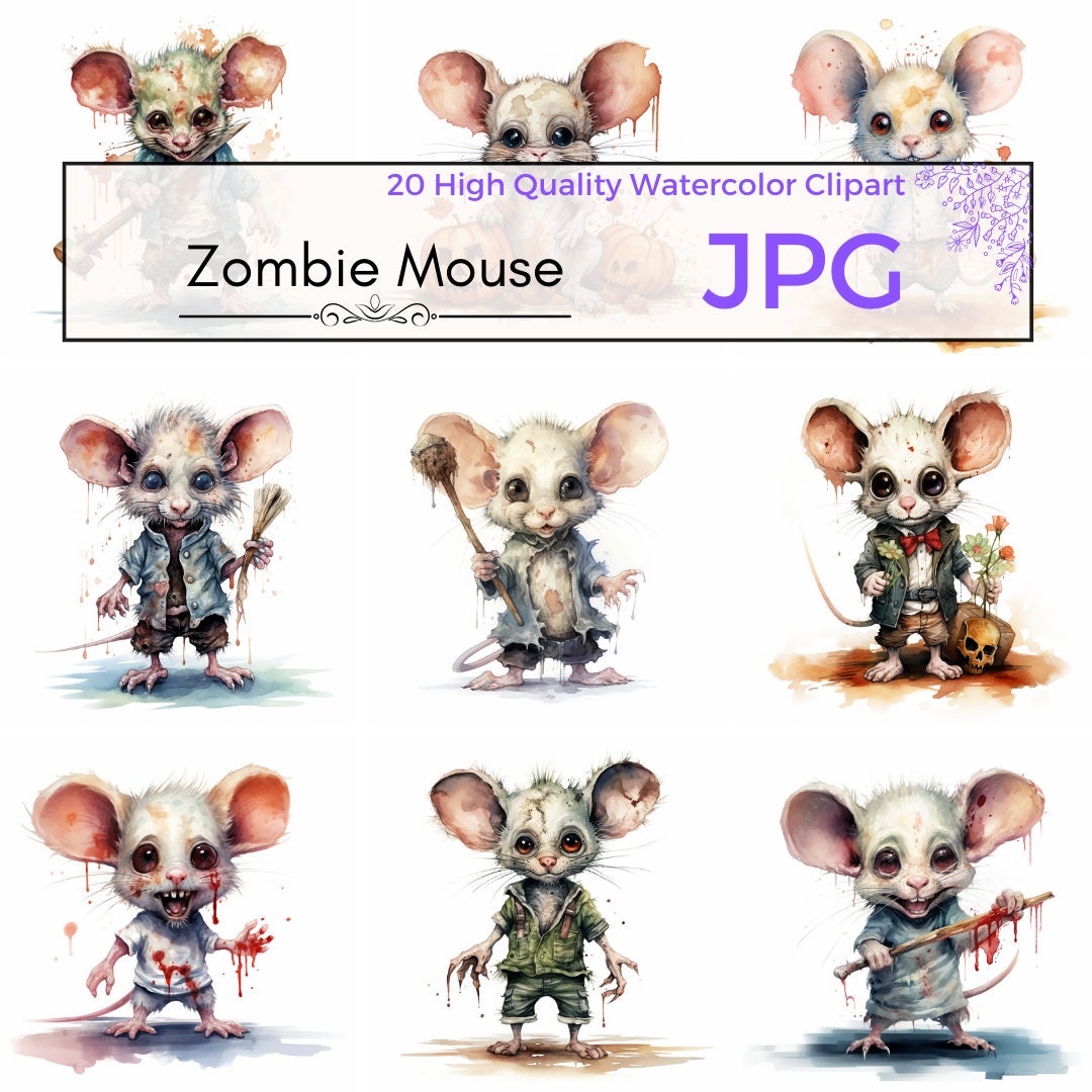 Watercolor Zombie Mouse Clipart, Halloween Clipart Spooky Sublimation ...