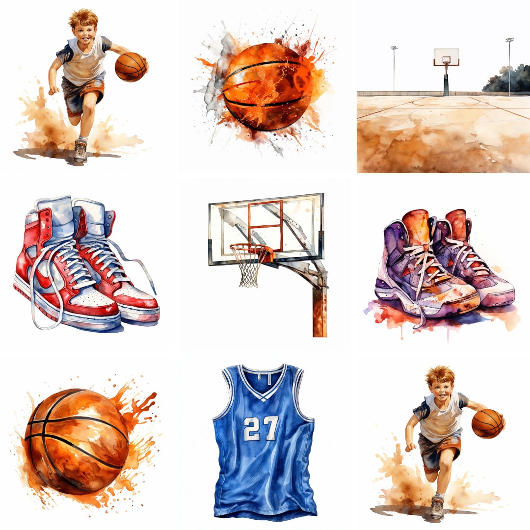 Watercolor Basketball Clipart Sports Clipart Jpg Kids - Etsy