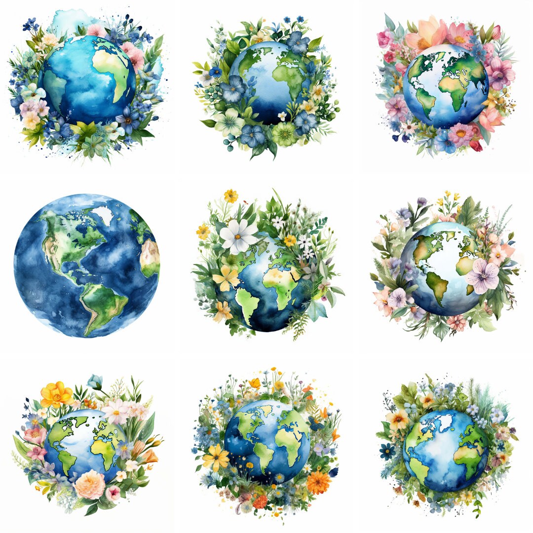 Floral Earth Clipart High Quality Png Planet Earth Day - Etsy