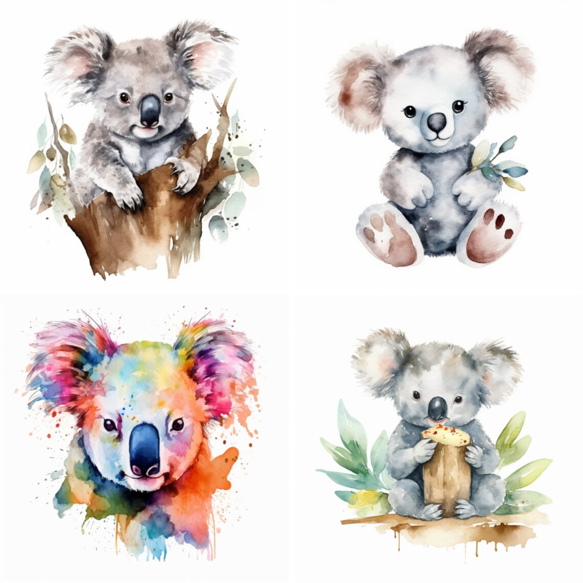 20 Watercolor Koala Bear Clipart Set Cute Koala PNG Koala - Etsy