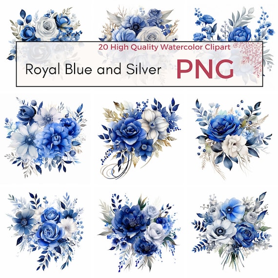 Silver Wedding Flower Clip Art 5x7 Royal Blue And Silver Floral
