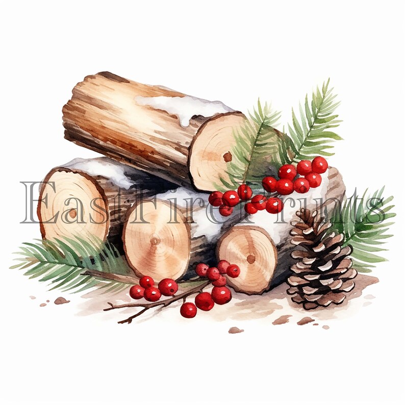 Watercolor Wooden Logs Clipart PNG Files Xmas Christmas - Etsy
