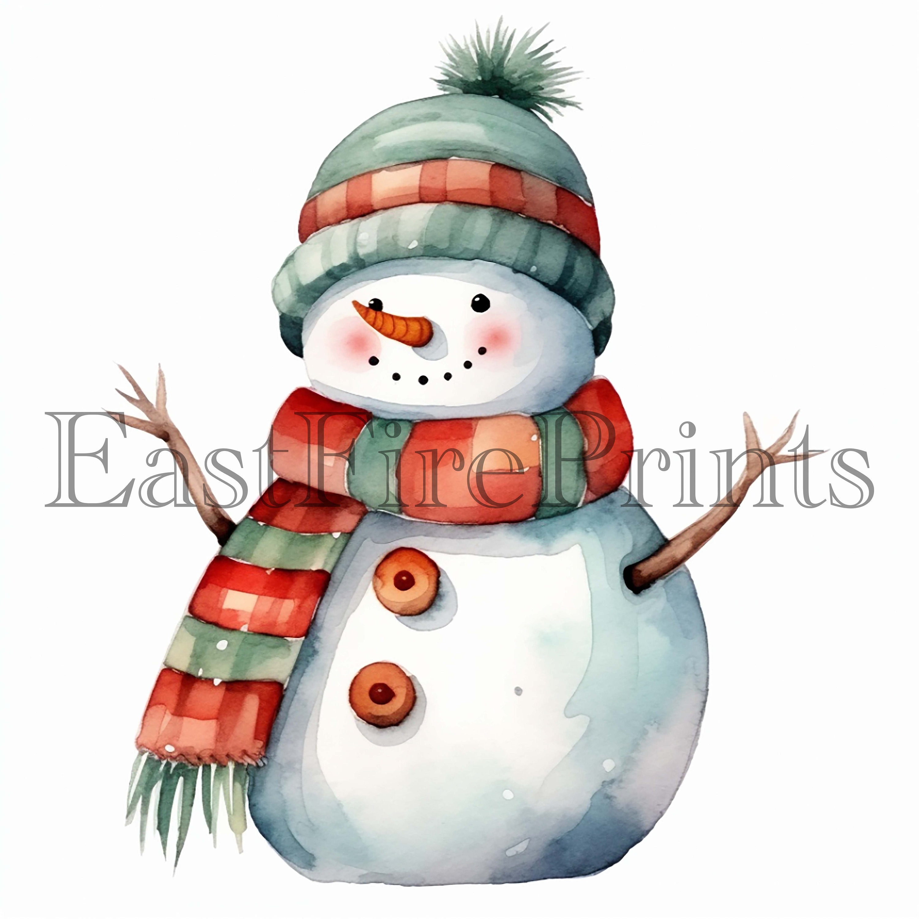 Watercolor Snowman Clipart PNG Files Christmas Clip Art - Etsy