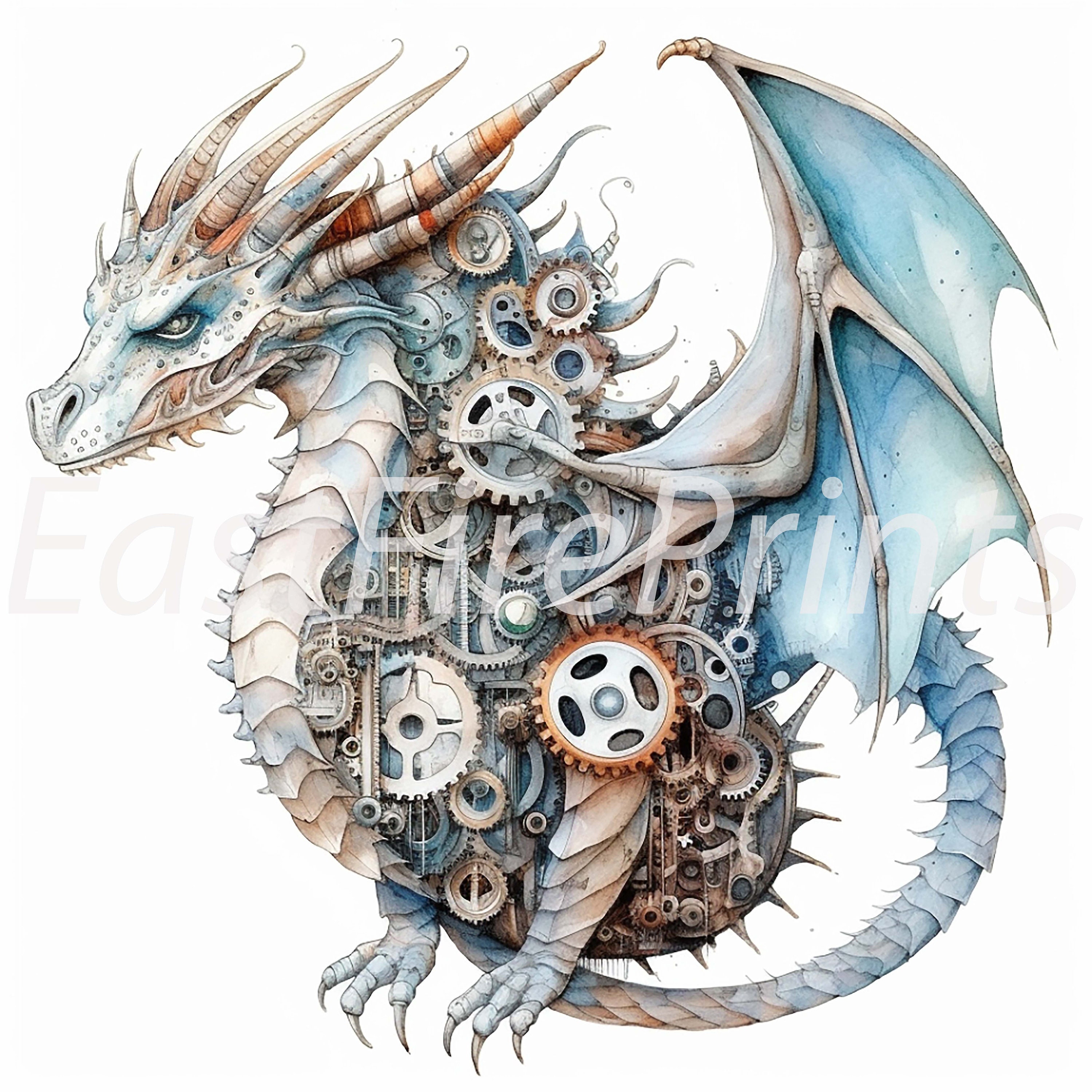 20 Watercolor Steampunk Dragon Clipart Bundle Watercolor - Etsy