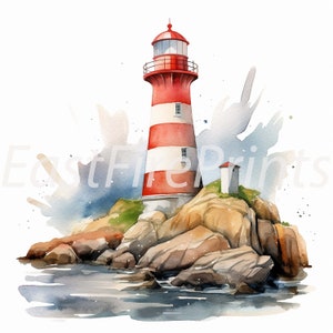 20 Watercolor Lighthouse Clipart Bundle | Coastal Illustrations ...
