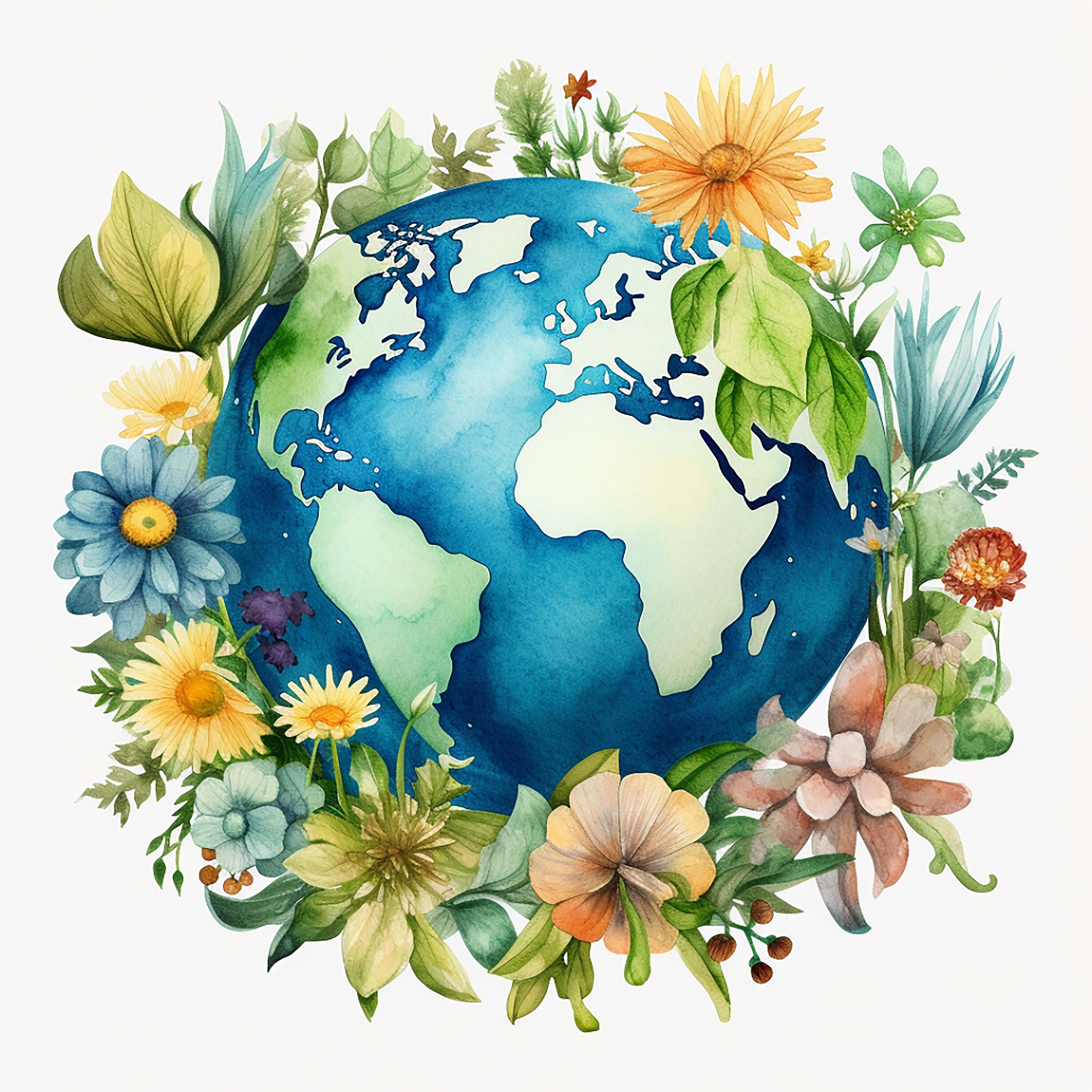 Watercolor Floral Earth Clipart Earth Clipart Globe Clipart - Etsy