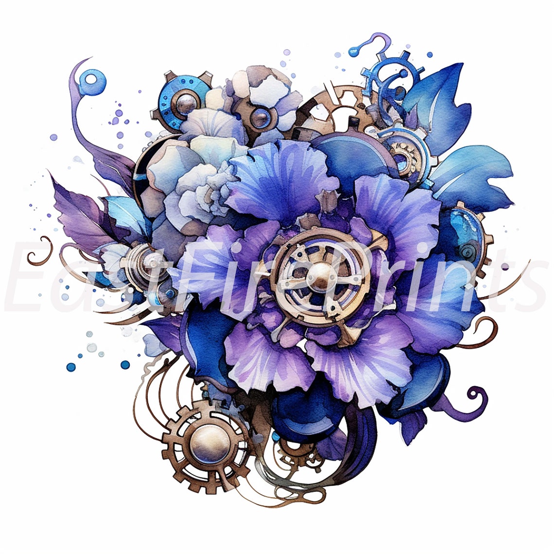 20 Steampunk Flowers Watercolor Clipart PNG Steampunk Roses - Etsy