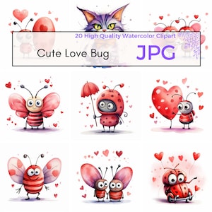 Watercolor Cute Love Bug Clipart, High Quality JPG, Valentines Day ...