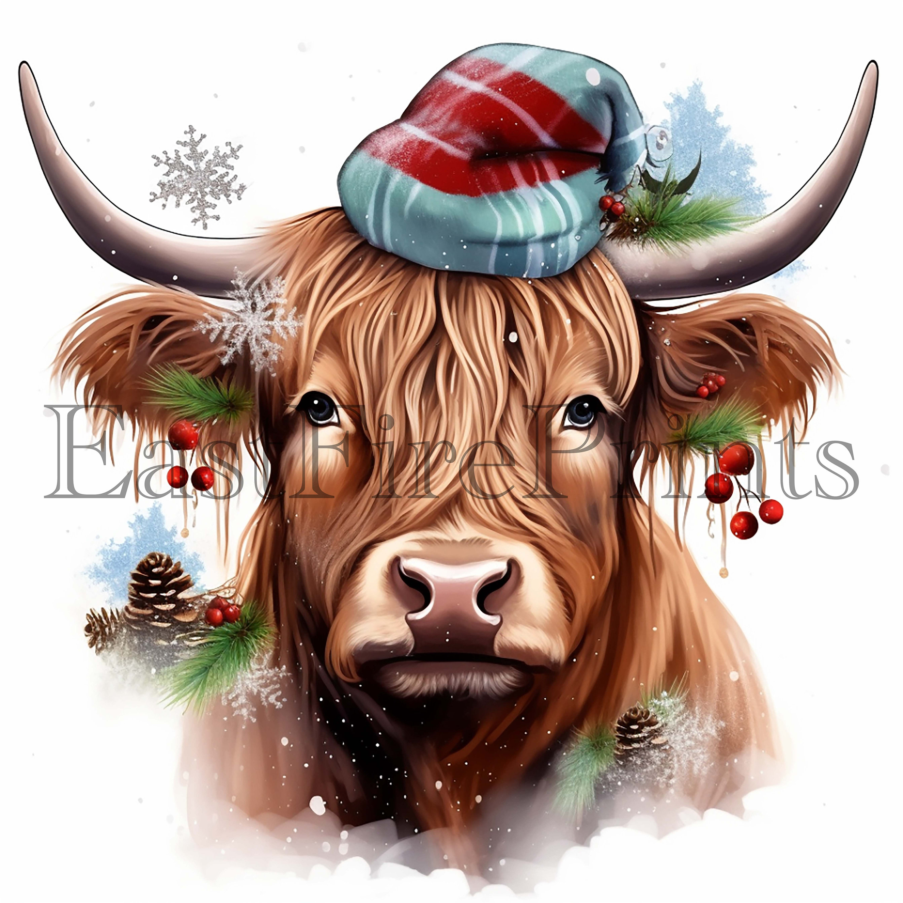 20 Christmas Highland Cow Watercolor Clipart Farm Holiday - Etsy