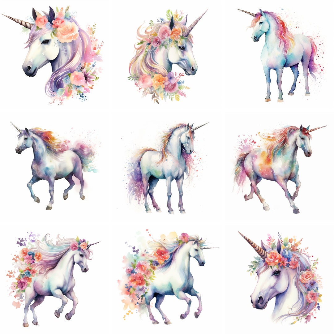 Watercolor Unicorn Clipart PNG Mythical Creature Clip Art - Etsy