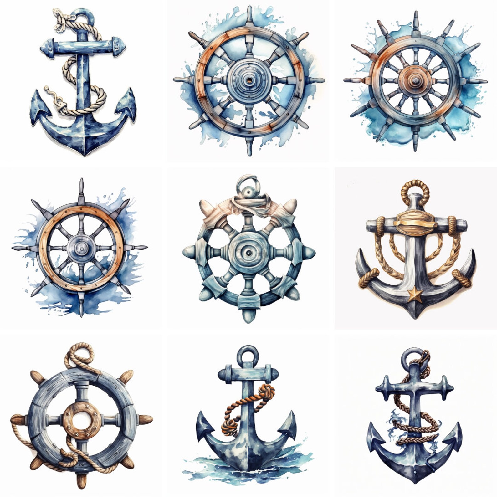 Watercolor Nautical Decor Clipart PNG Files, High Quality Anchor and ...