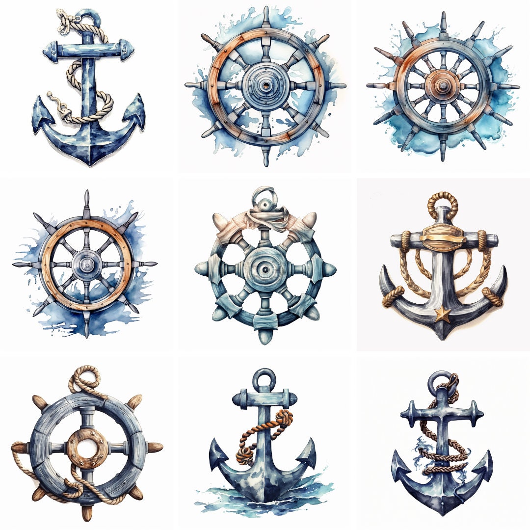 Watercolor Nautical Decor Clipart PNG Files, High Quality Anchor and ...