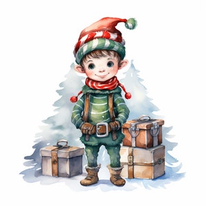Watercolor Christmas Elf Clipart, Christmas Jpg Holiday Clipart Xmas ...