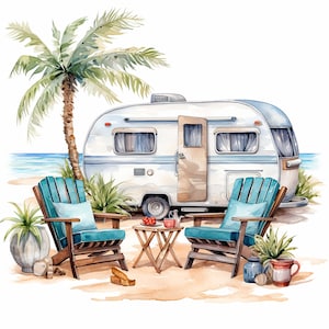 Watercolor Adventure Camper Clipart, Hiking Clipart, Camping Clipart ...