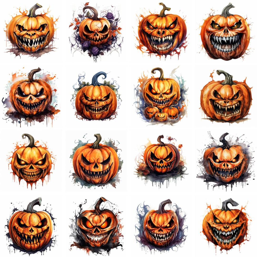 Watercolor Scary Pumpkin Clipart, Fall Png, Halloween Clipart, Spooky ...