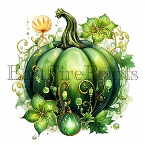 Watercolor Gem Green Pumpkin Clipart, Fantasy Png, Halloween Png ...