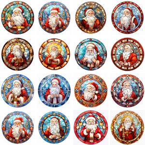 Watercolor Santa Stained Glass Clipart, High Quality Png, Christmas ...