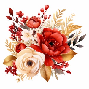 Red and Gold Floral Clipart, High Quality PNG, Flower PNG ...