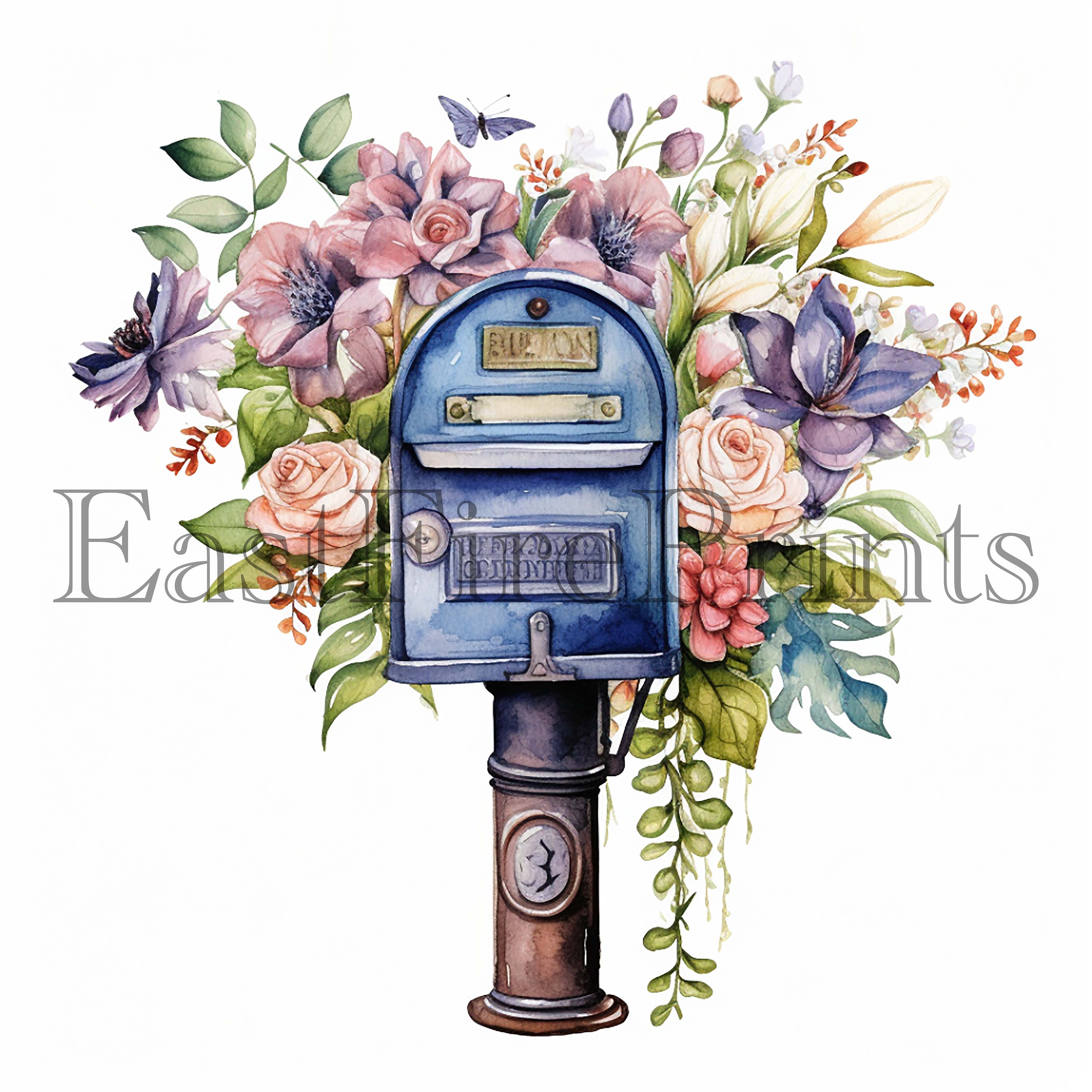 Watercolor Floral Mailboxes Clipart PNG Cute Rustic Post - Etsy