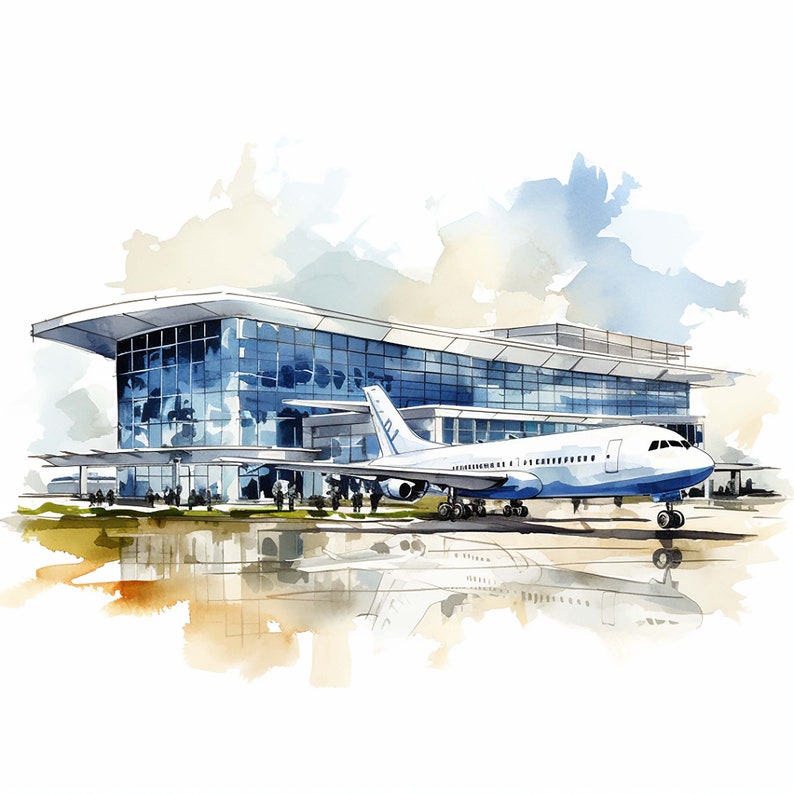 Watercolor Airport Clipart Airplane Clipart Plane Jpg - Etsy