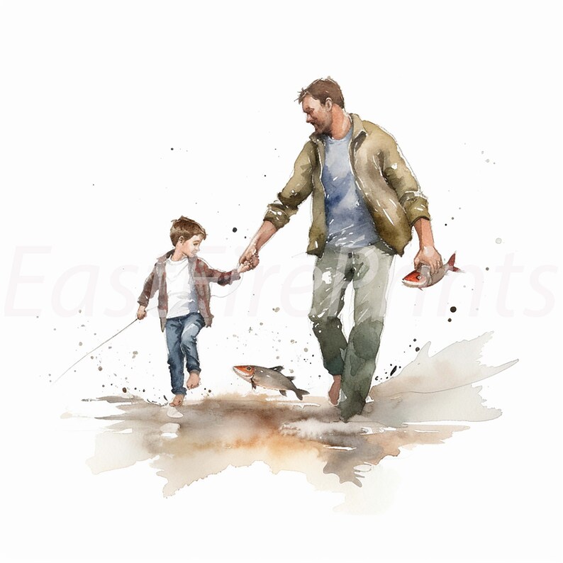 Watercolor Fathers Day Clipart Set of 10 Card Making High - Etsy