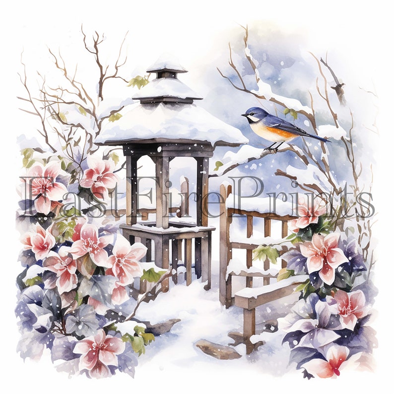 Watercolor Winter Garden Clipart High Quality PNG Files - Etsy