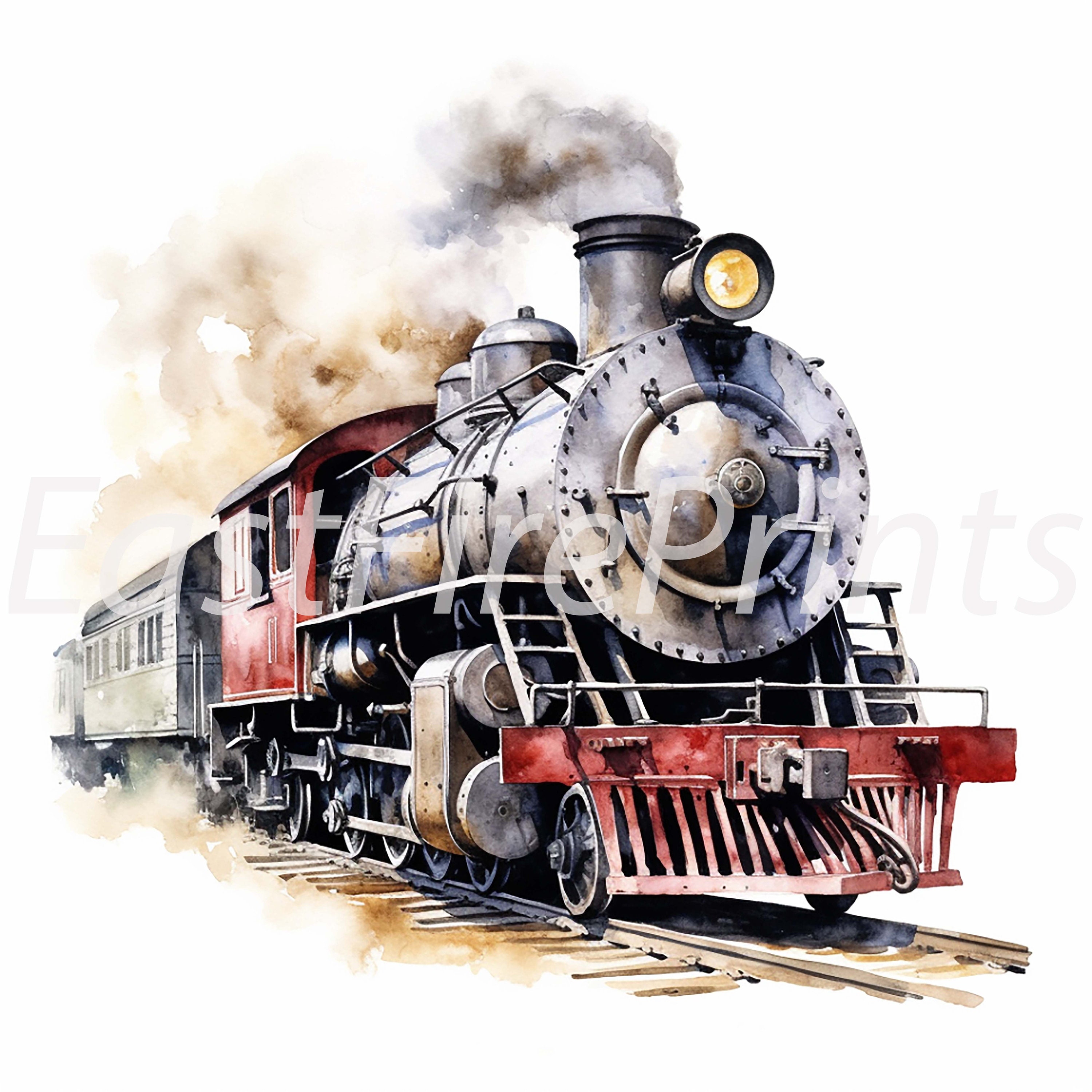 Set of 20 Watercolor Steam Train Clipart Vintage Railroad - Etsy