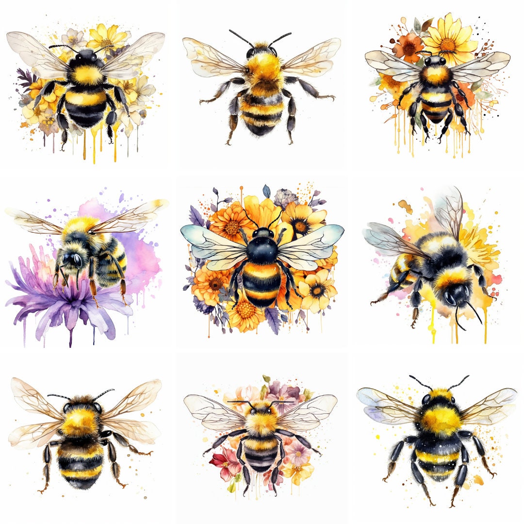 20 PNG Watercolor Bumble Bee Clipart Instant Download Spring - Etsy