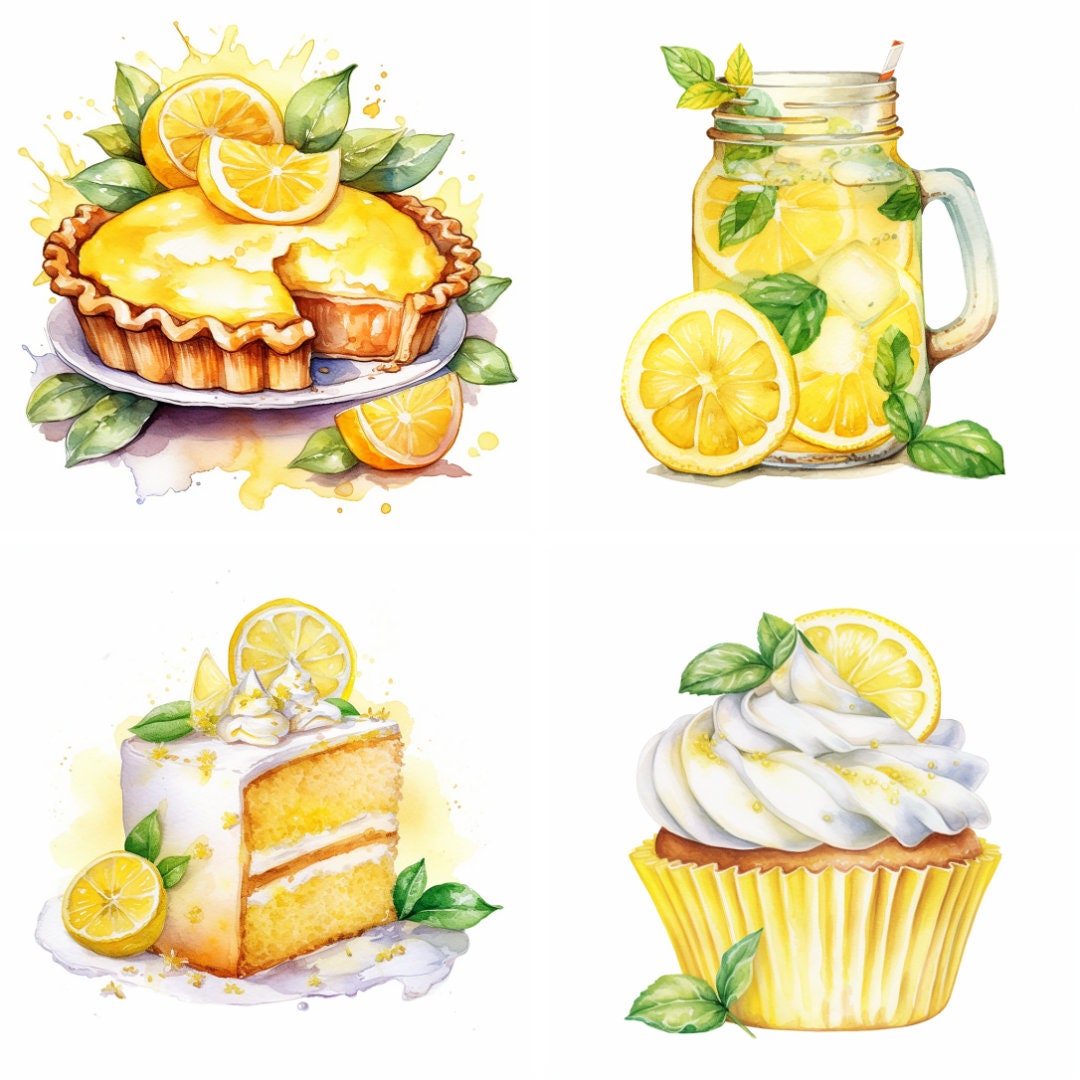 20 Watercolor Lemon Clipart PNG Citrus Wedding Summer - Etsy
