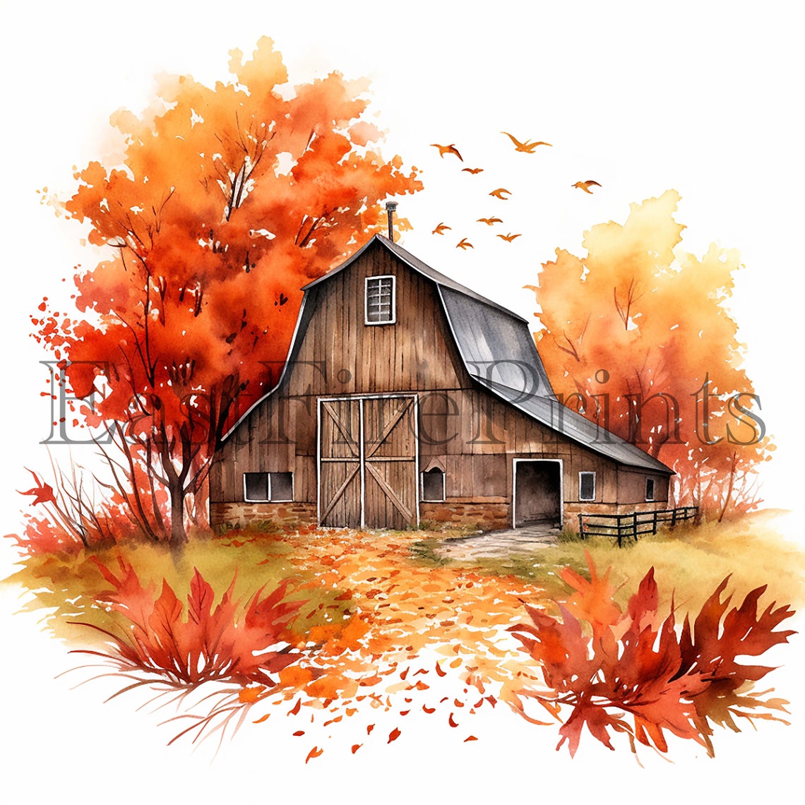 Watercolor Autumn Barn Clipart High Quality Png Fall - Etsy