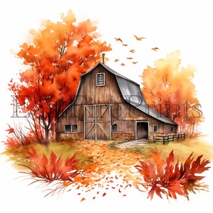 Watercolor Autumn Barn Clipart, High Quality Png, Fall Halloween Cute ...
