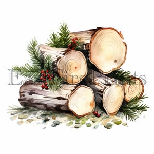 Watercolor Wooden Logs Clipart, PNG Files, Xmas, Christmas Clip Art ...