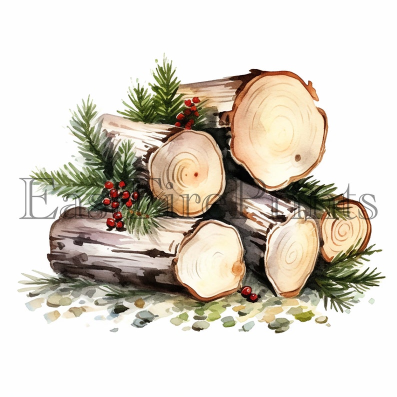 Watercolor Wooden Logs Clipart PNG Files Xmas Christmas - Etsy