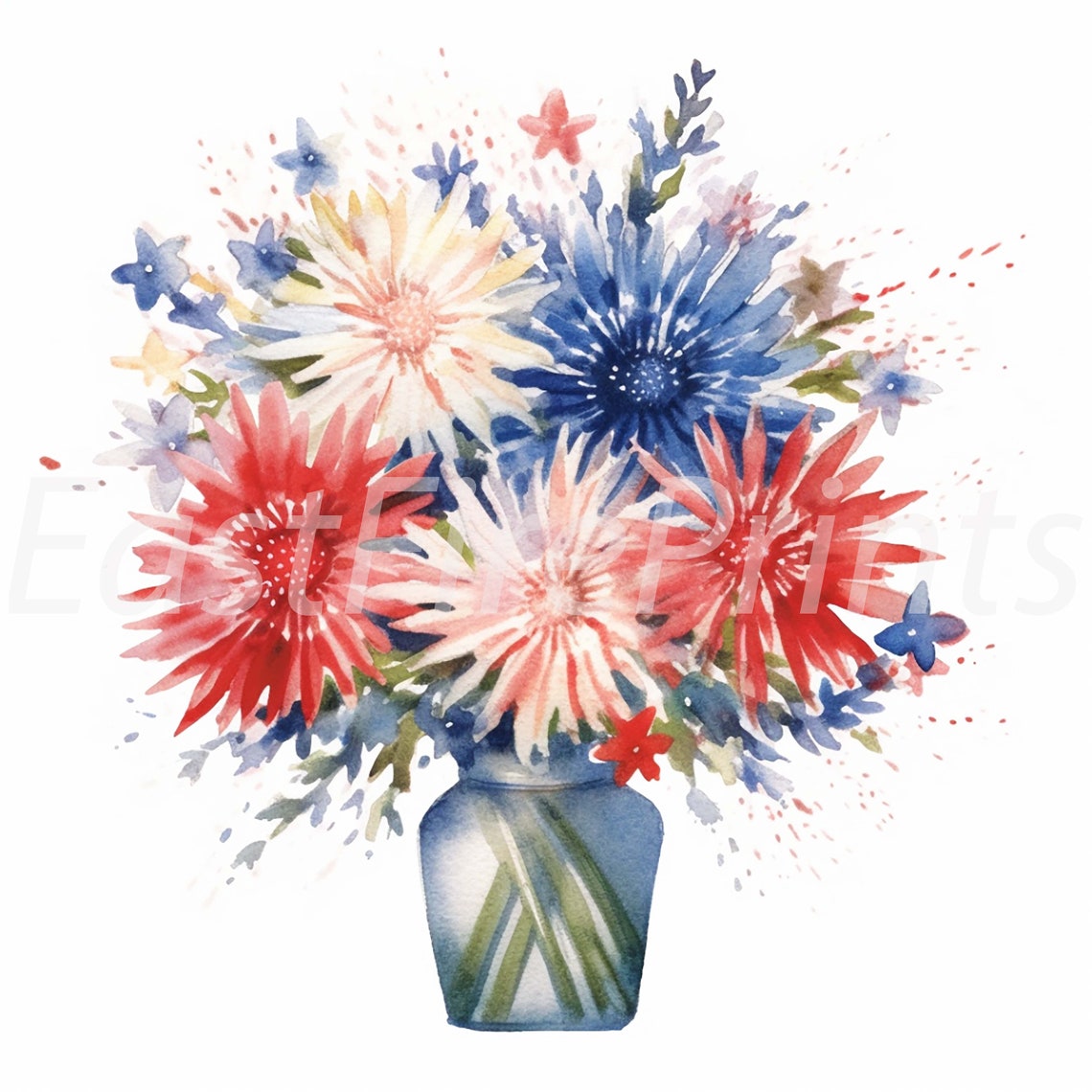 Watercolor 4th of July Floral Clipart Collection 3 Patriotic - Etsy
