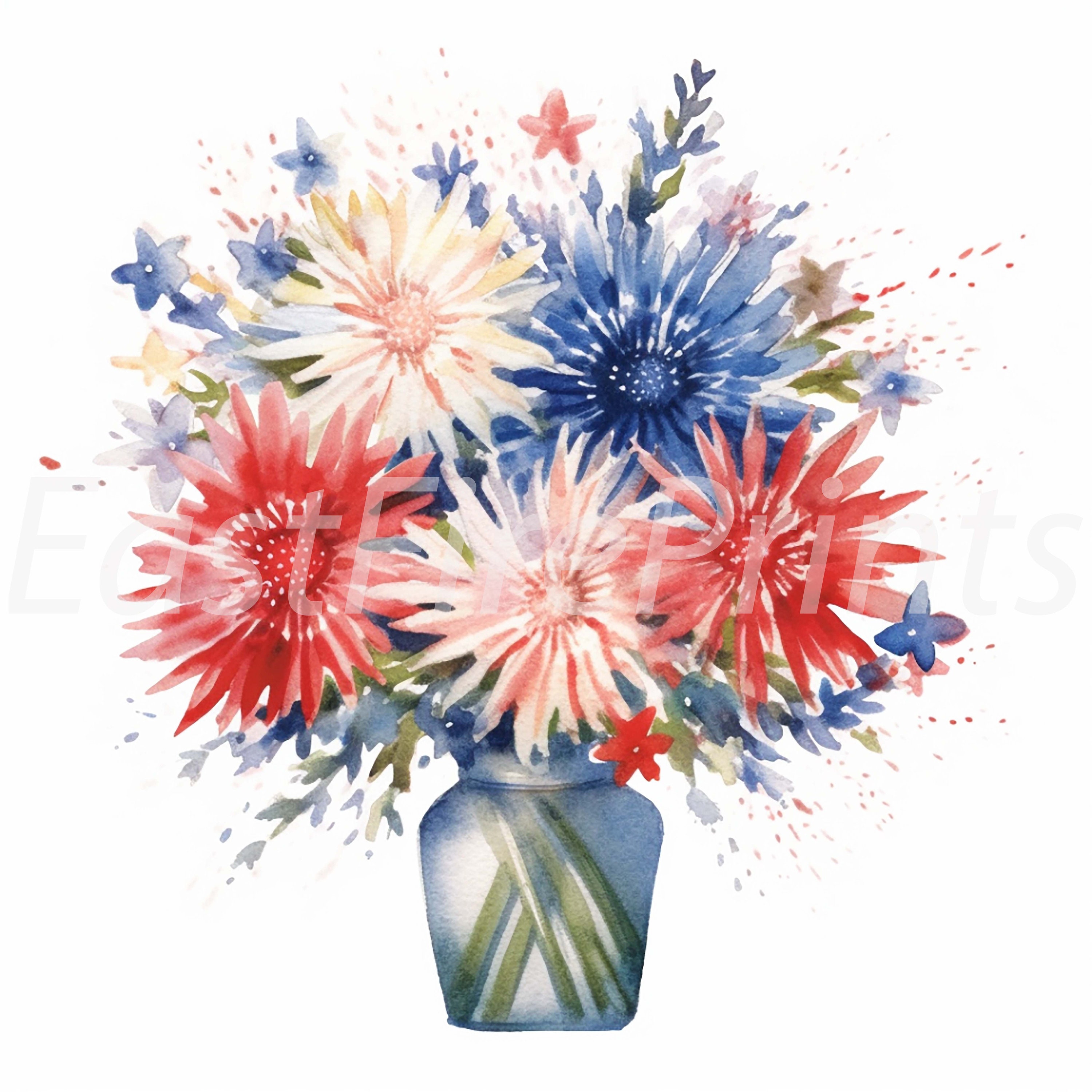 Watercolor 4th of July Floral Clipart Collection 3 Patriotic - Etsy