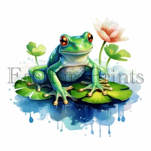 20 Watercolor Green Frog Clipart PNG, Cute Frog Floral Lily Pad Clip ...