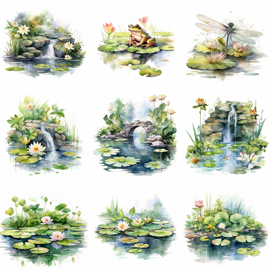 20 Watercolor Lily Pads Clipart PNG Springtime Cute Lily Pad - Etsy