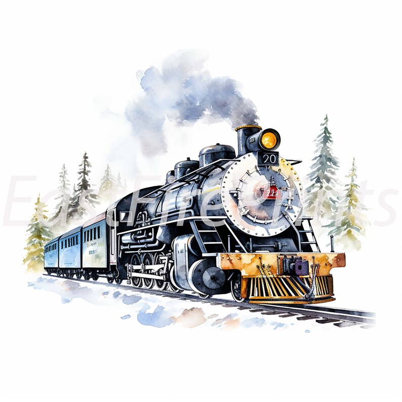 Set of 20 Watercolor Steam Train Clipart Vintage Railroad - Etsy