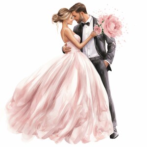 Watercolor Pink Wedding Day Clipart, Bride and Groom Clipart Marriage ...