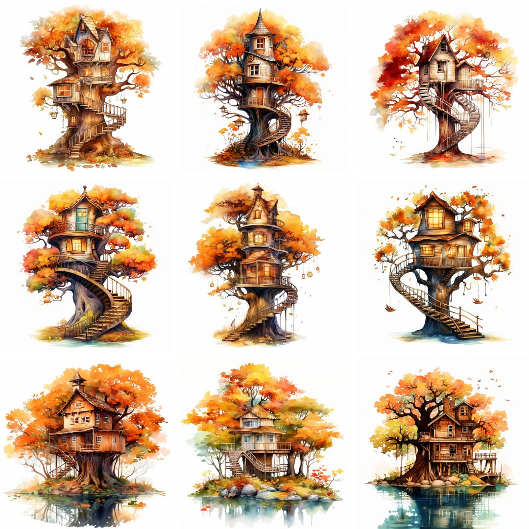 Autumn Tree House Clipart Cute Clipart Tree House Png - Etsy