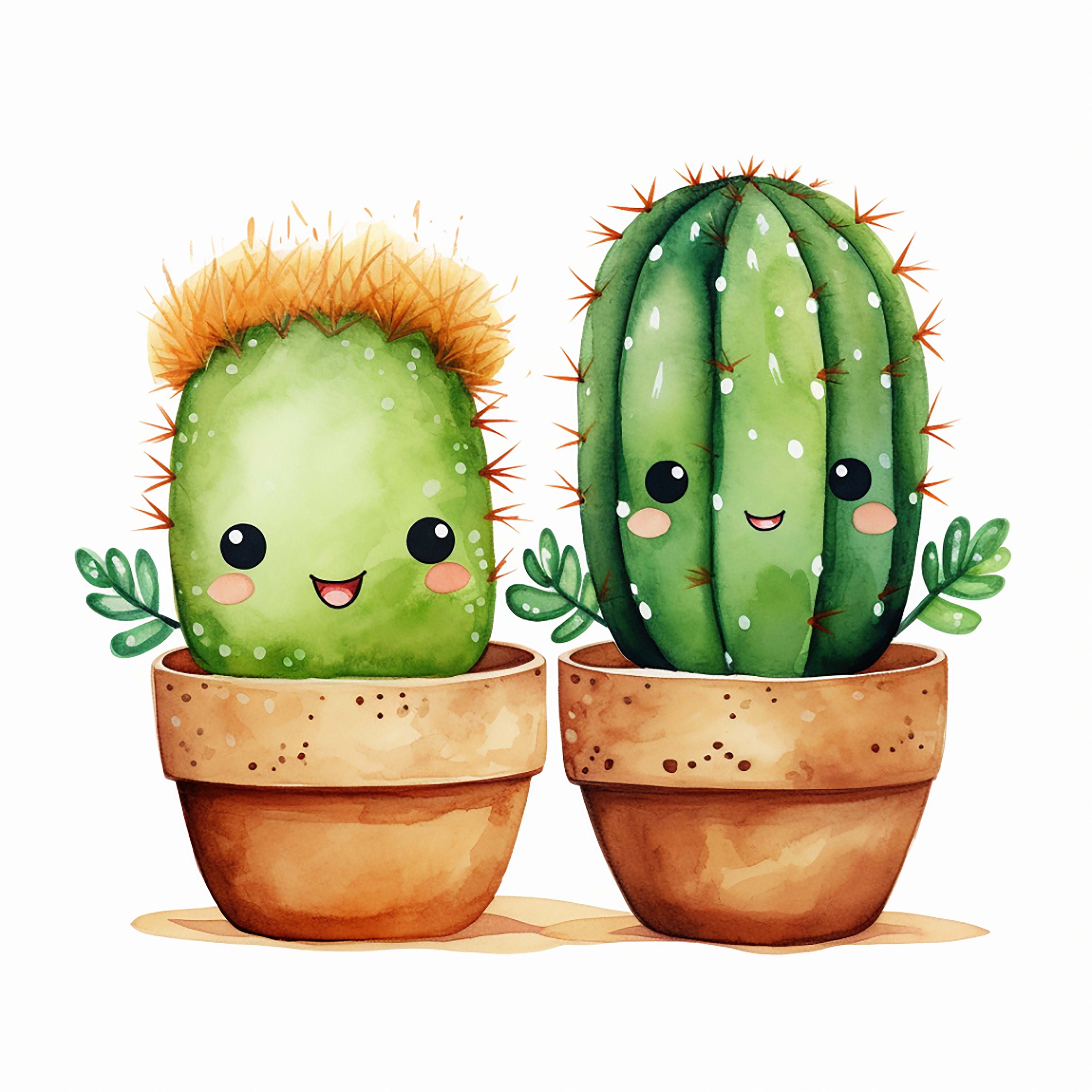Watercolor Cute Cactus Clipart Cactus Illustration Cute - Etsy