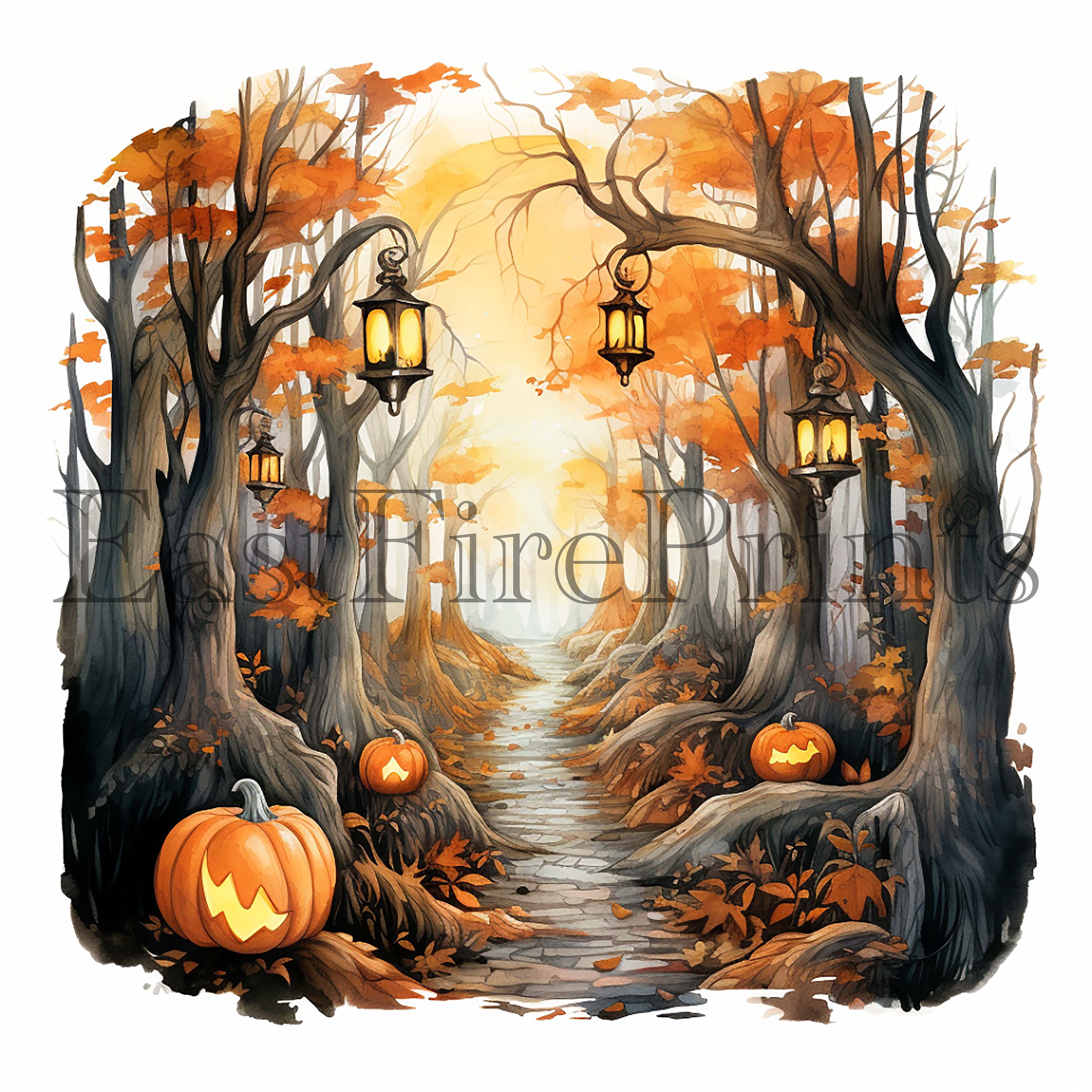 Watercolor Fall Forest Clipart Halloween Art Autumn Art - Etsy