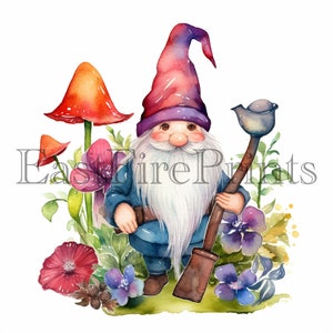 20 Watercolor Garden Gnome Clipart, PNG | Fantasy, Floral, Spring ...