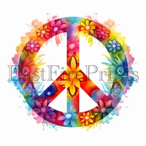 Watercolor Retro Peace Sign Clipart, High Quality Png, Hippie Groovy ...