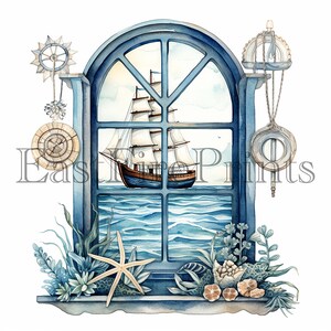 Watercolor Nautical Window Clipart PNG, Marine Clip Art, Window ...