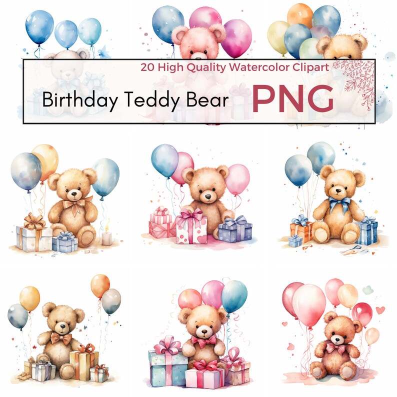 Birthday Teddy Bear Clipart High Quality PNG Nursery Decor - Etsy