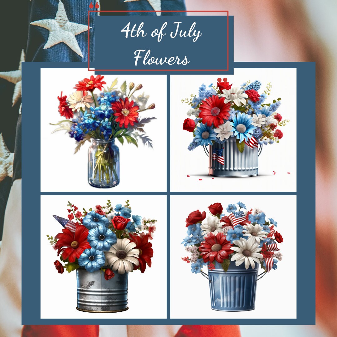 Watercolor 4th of July Floral Clipart Patriotic Floral - Etsy