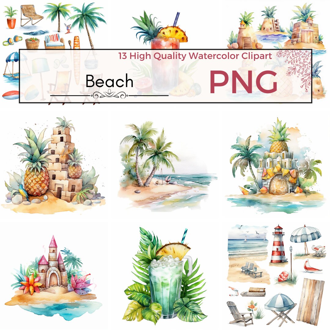 Watercolor Tropical Clipart Set of 13card Making High - Etsy