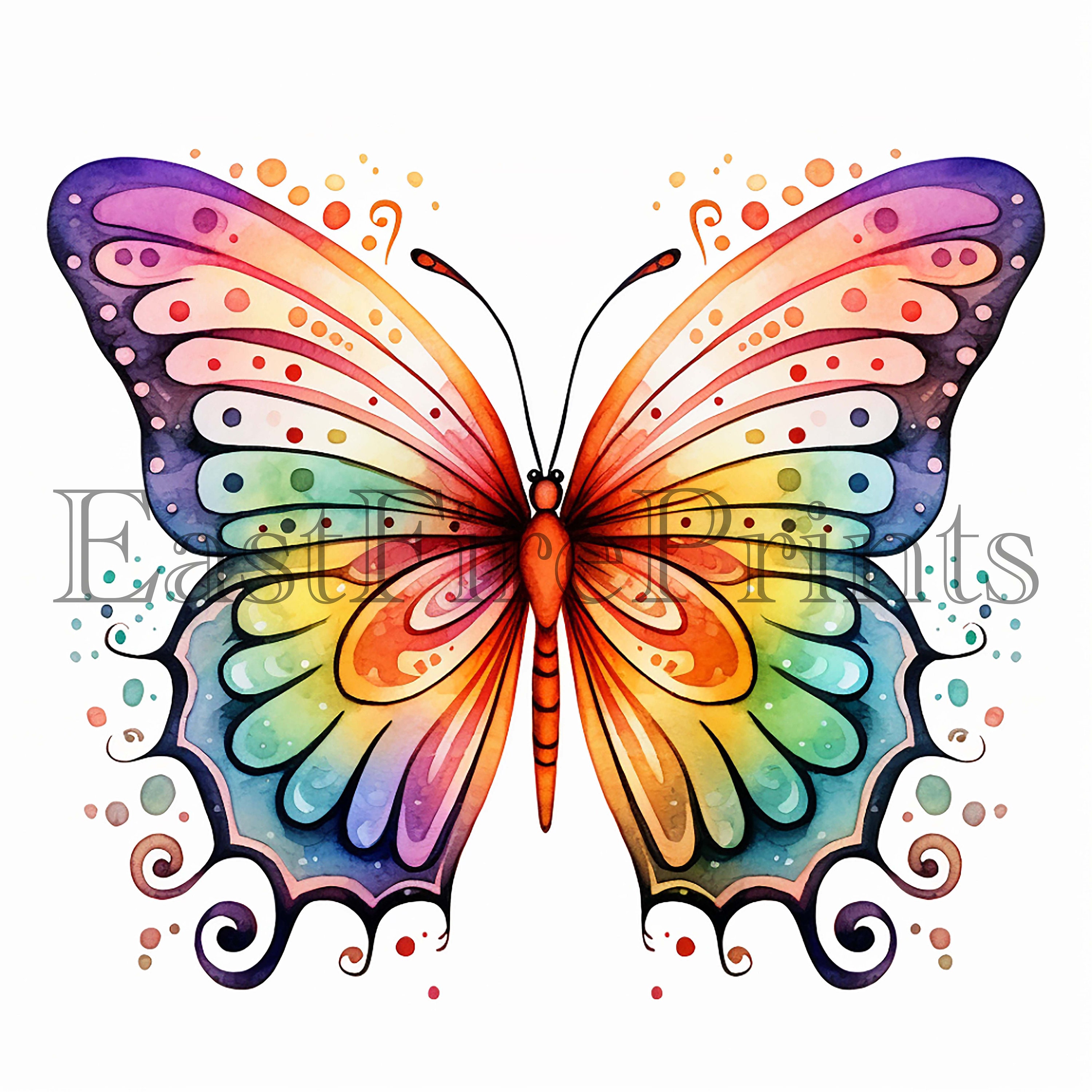 20 Retro Butterfly Watercolor Clipart Hippie Png Retro Clip - Etsy