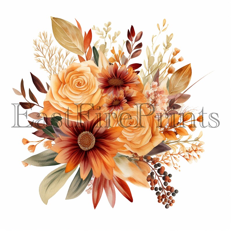 20 Watercolor Autumn Floral Clipart High Quality Png Fall - Etsy